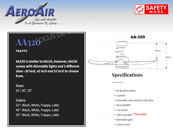 AEROAIR AA320 BLACK/WHITE -ROD VERSION 35"/46"52" *DIMMABLE FUNCTION ...