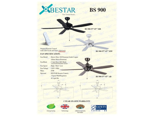 BESTAR CEILING FAN AC BS900 57" - FOCUS DE LIGHTINGS PTE LTD