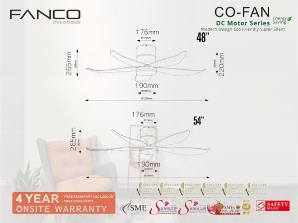 FANCO RITO-5 DC CEILING FAN W/LED LIGHTKIT *GREAT FOR LOW CEILING ...