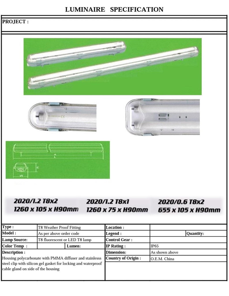WEATHERPROOF FITTING LED T8 IP65 -4FT (SINGLE OR DOUBLE TUBES) - FOCUS ...