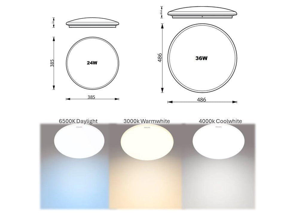 PHILIPS BRAID CL610 LED CEILING LAMP -24w OR 36w (Tri-Colour with Remo ...