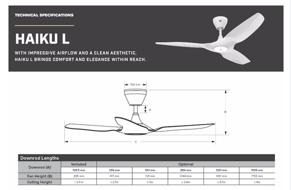 HAIKU L SERIES -WHITE 44"/52"/60" - FOCUS DE LIGHTINGS PTE LTD