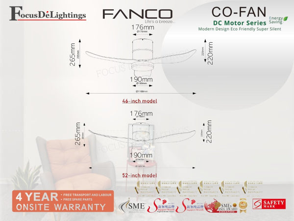 FANCO RITO-3 DC CEILING FAN W/LED LIGHTKIT *GREAT FOR LOW CEILING ...