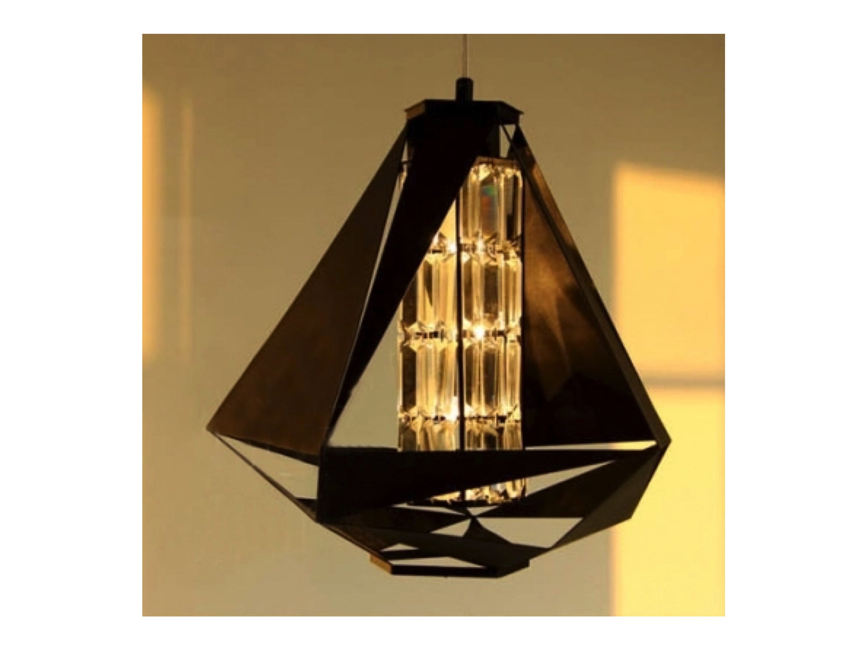 Designer Diamond Shape Pendant Light In Black White With Crystal ...