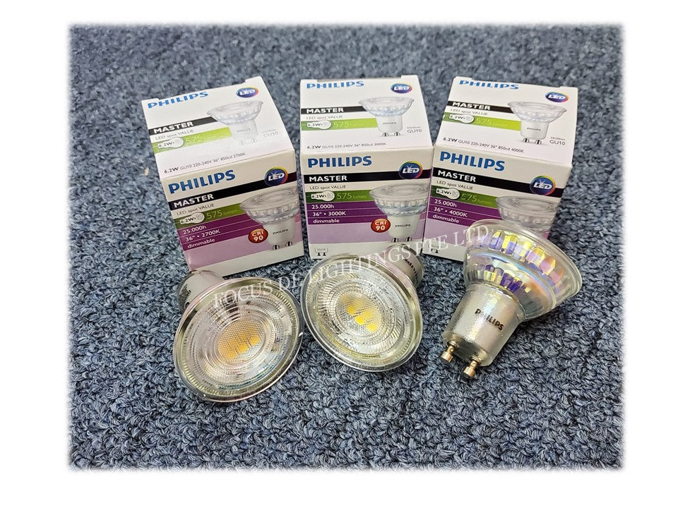 PHILIPS MASTER GU10 LED 6.2W LED -DIMMABLE (WARM or COOL) - FOCUS DE ...